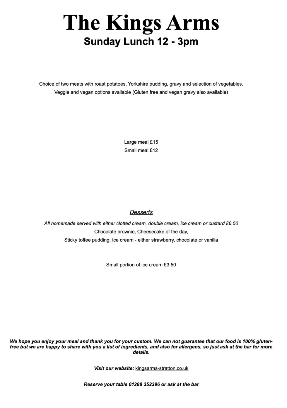 Menu | The Kings Arms